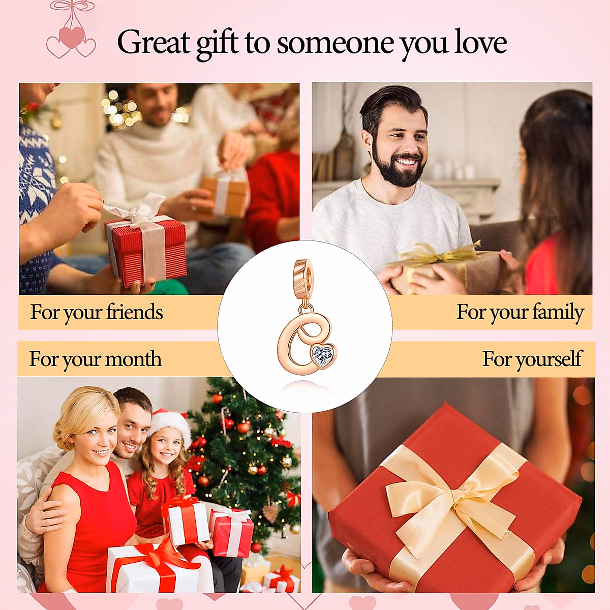 VALGACLS A-Z Letter Charm Rose Gold Letter Charms Letter C Alphabet Dangle Charm Beads for Bracelets and Necklaces