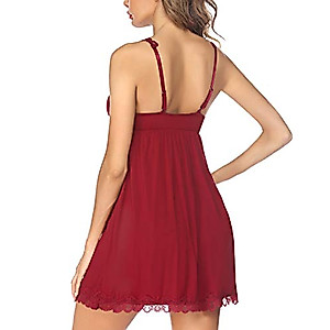 Avidlove Sexy Sleepwear for Christmas Babydoll Lingerie Lace Chemise Nightgown Slip Dress Loungewear Wine Red