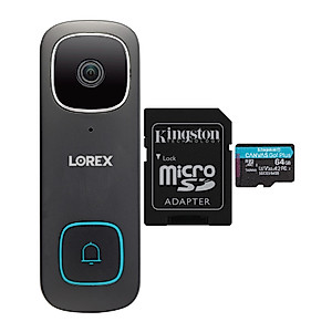 Lorex 2K Wired Video Doorbell (Black) with 64GB MicroSD Memory Card Bundle (2 Items) LORB451AJDBE_K1