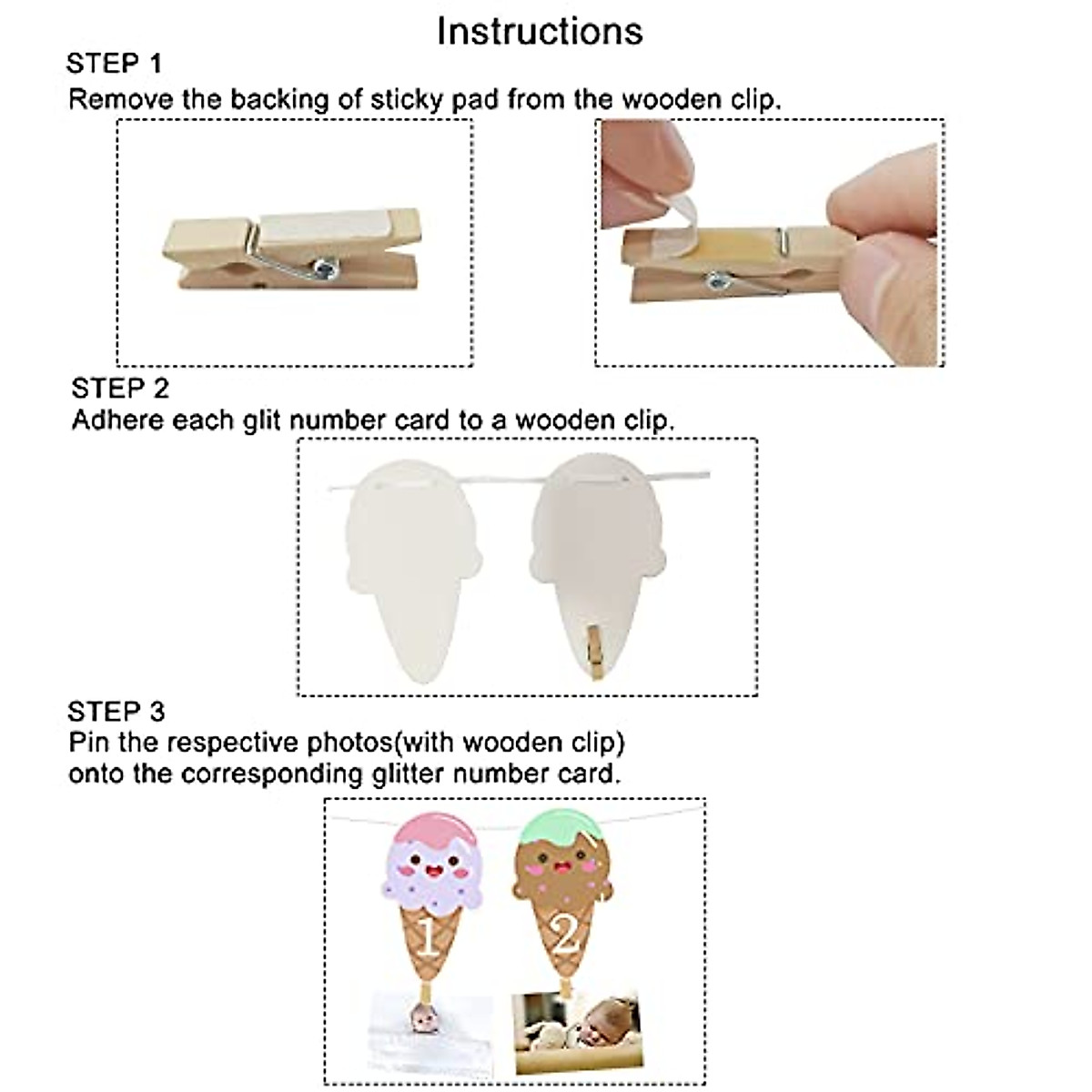 Ice Cream Monthly Photo Banner - Ice Cream 1st Birthday Monthly Banner Baby Girl 12 Month Photo Display Milestone Photograph Bunting Garland for Ice Cream First Birthday Party,Sweet One Summer Party