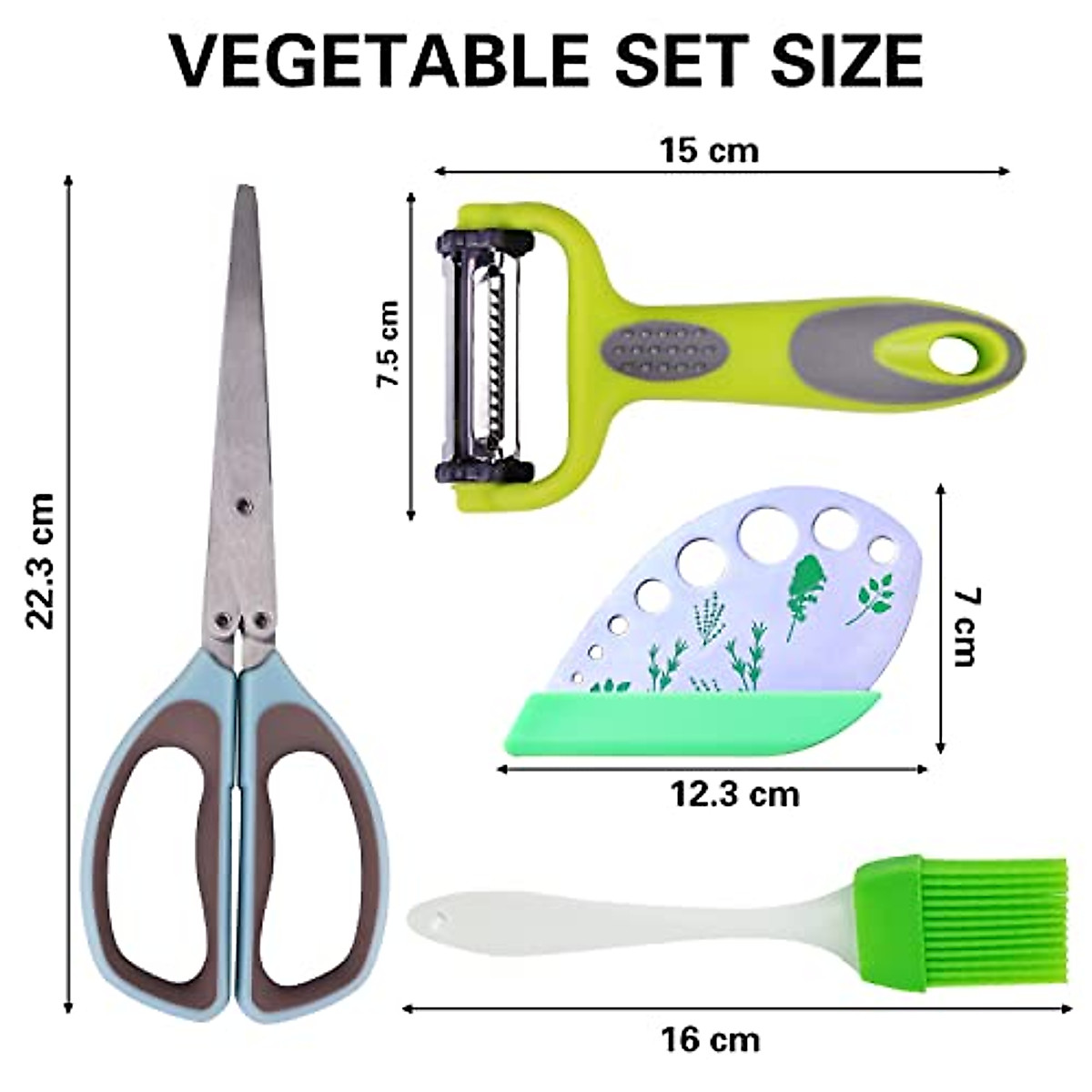 Herb Scissors with 5 Blades and Cover, Herb Stripper Tool Kit, Vegetables Potato Fruits Peeler, 3 Stainless Kitchen Gadget Set Cutter Chopper with Cleaning Combs, Graters