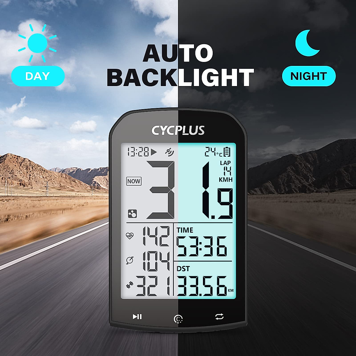 CYCPLUS GPS Bike Computer Waterproof Bicycle Speedometer and Odometer ANT+ Wireless Cycling Computer Compatible with App 2.9 Inch LCD Display with Backlight