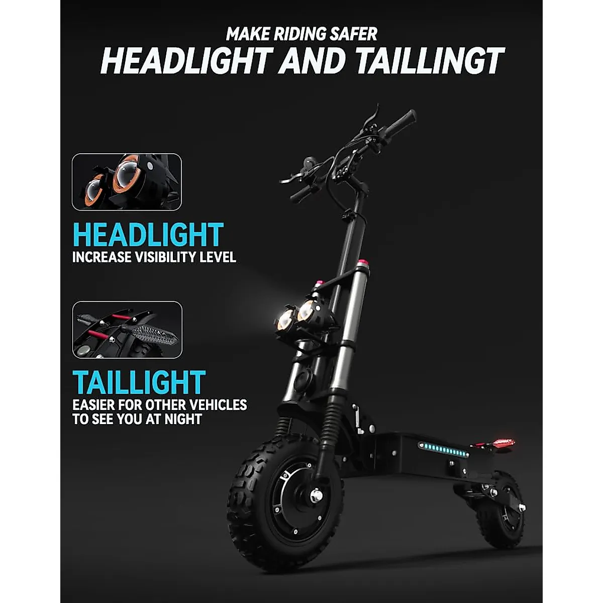 60V33AH Adult Electric Scooter Dual Drive 5600W Motor, Max Speed 50mph, Max Range 60 Miles, 11 Inch All Terrain Off-Road Tires, Electric Scooter with Detachable Seat