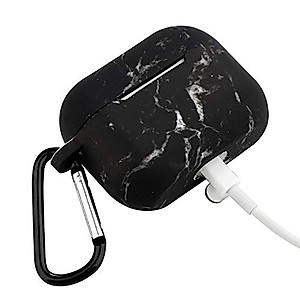 Seadream Silicone Printed Marble Designer Protective Cover Case with Metal Keychain Compatible with Airpods Pro (Marble Black)