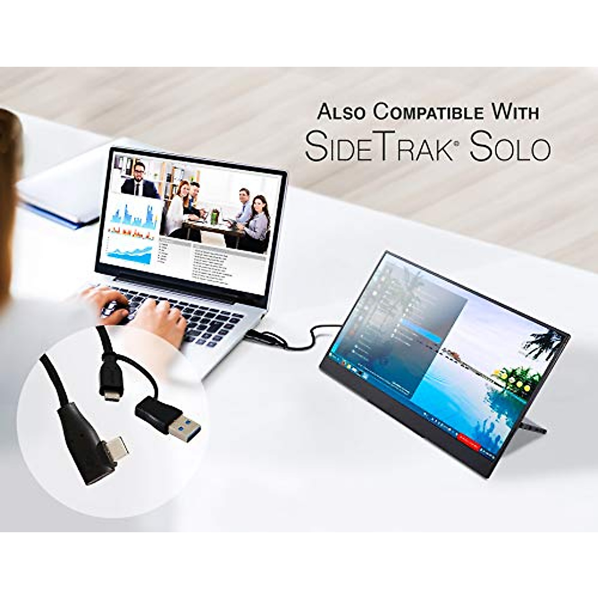 SideTrak USB-C to USB-C Cable & USB-A Adapter | Durable, Flexible, Tangle-Free Braided Nylon Cord | 1.5ft | Black