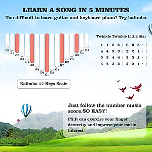 Kalimba Thumb Piano 17 Keys, Portable Mbira Finger Piano, Easy to Learn Musical Instrument Gift for Kids and Adult Beginners, Brown1