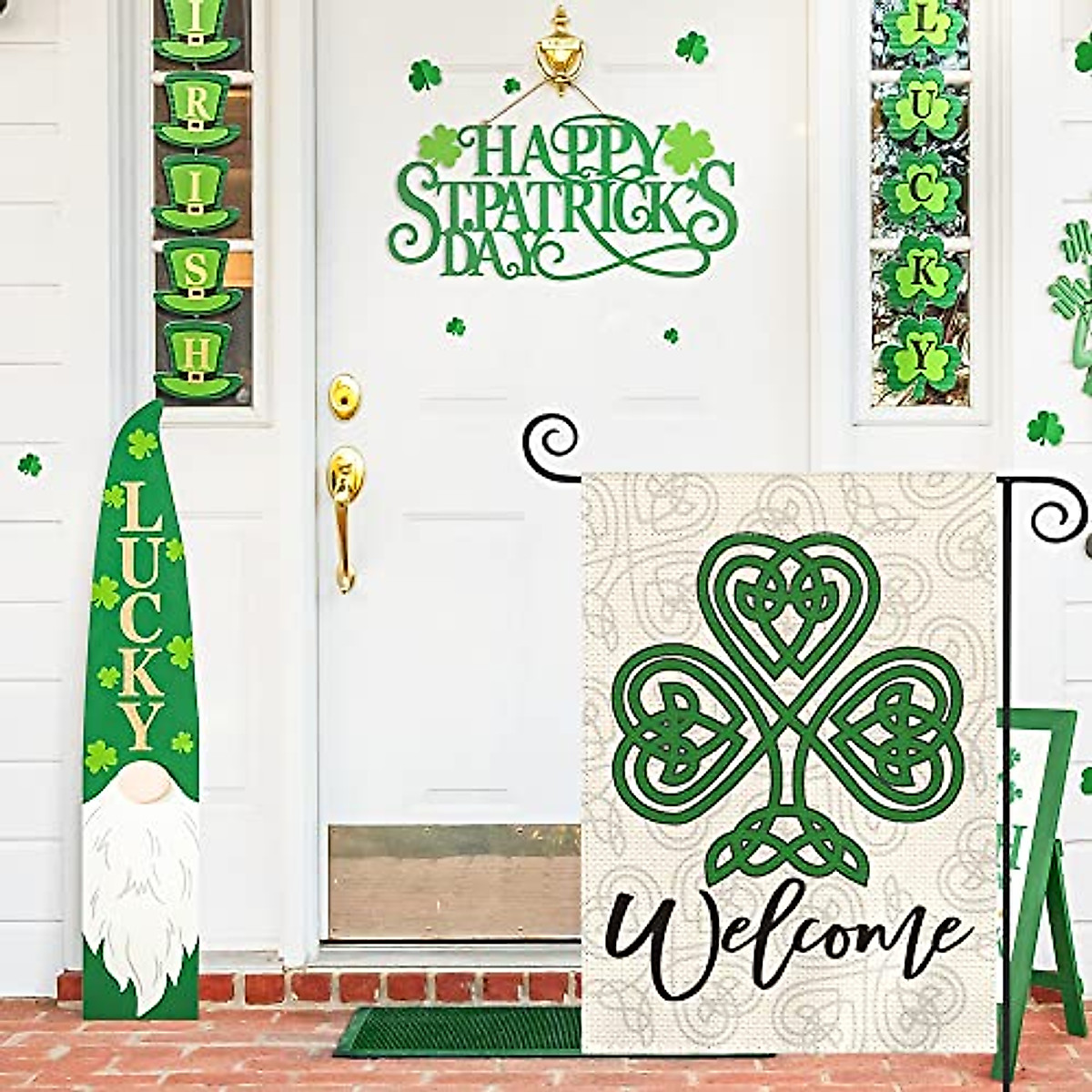 AVOIN colorlife St Patricks Day Cross Garden Flag 12x18 Inch Double Sided, Welcome Green Shamrock Clover Yard Outdoor Flag