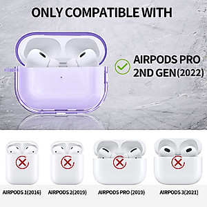 AIRSPO Airpods Pro 2nd Generation Case Cover, Clear Soft TPU Protective Cover Compatible with Apple AirPods Pro 2 Wireless Charging Case with Keychain and Lanyard (Clear Purpl)
