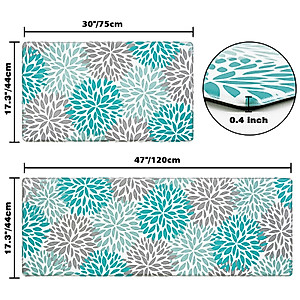 FRAMICS Boho Kitchen Rugs Sets of 2 Bohemian Teal Kitchen Rugs Non Slip Washable PVC Waterproof Kitchen Floor Mat Cushioned Anti Fatigue Kitchen Mats for Floor, 17" x 30" + 17" x 47"