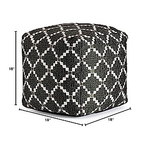 Anji Mountain Square Outdoor Pouf, Deschutes Green, 18" x 18" x 18",Green/Ivory