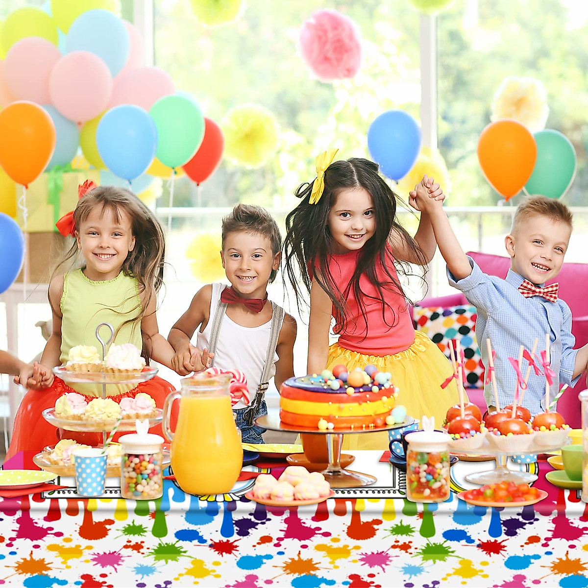 Art Party Decorations Paint Party Tablecloth Paint Party Supplies Creative Paint Theme Table Cloth Printing Art Party Table Cloth Machine Washable Tablecloth for Decor (3 Pieces)