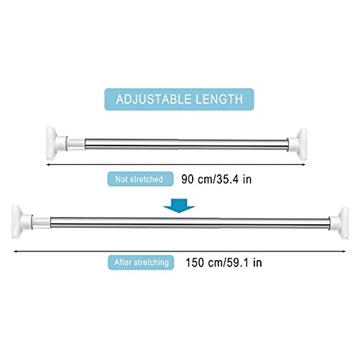 Closet Pole, Closet Rod with Telescopic Adjustment, with Wardrobe Rail Rod Pole Socket and Screws, Clothes Rod for Closet, Suitable for Wardrobes, Cabinets, Bathrooms, Balconies (35.4''-59.1'')