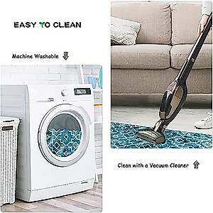 Moynesa Boho 3x5 Area Rug, Modern Washable Teal Kitchen Rugs Non-Slip Entry Throw Rug Laundry Room Rugs Faux Wool Mat Low-Pile Floor Carpet for Entrance Living Room Bedroom Dining