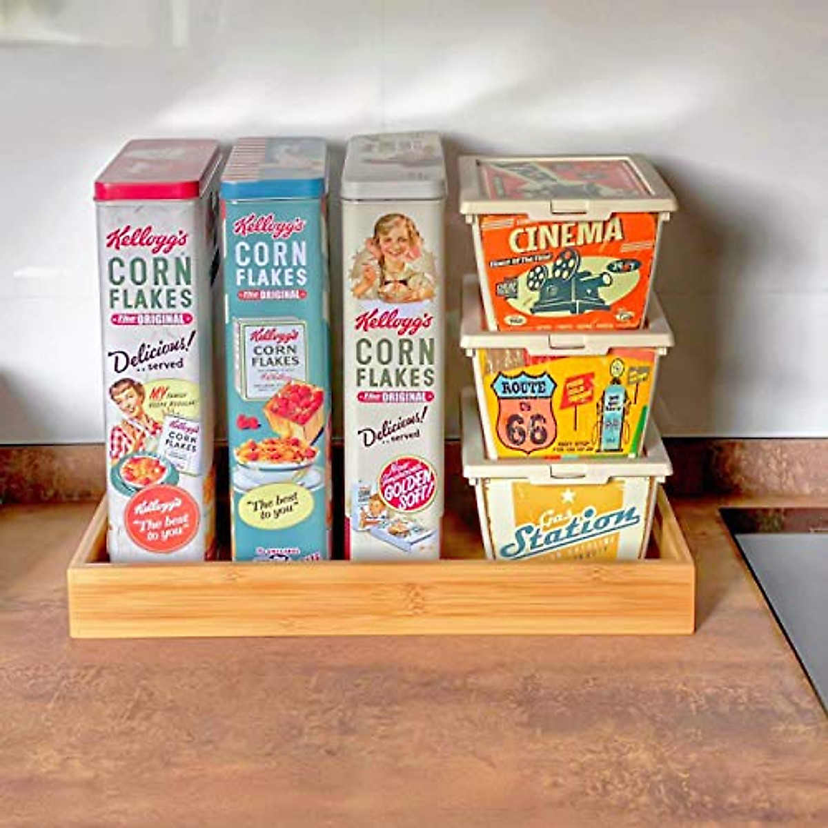 Bamboo Serving Tray with Handles - Made from Bamboo Tray and Veneer Bottom which can be Used as a Kitchen Serving Tray, Coffee Tables, as Well as Bed Tray and Tray for an Ottoman