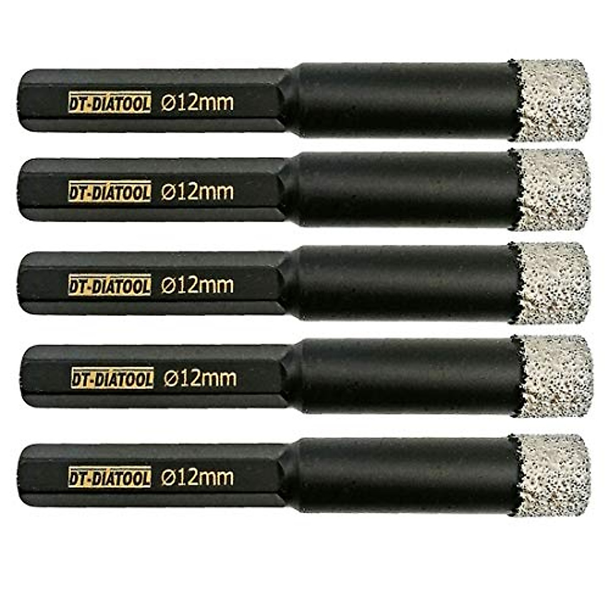 DT-DIATOOL Dry Diamond Drill bits 5pcs 12 mm with Hex Shank for Porcelain Tile Ceramic
