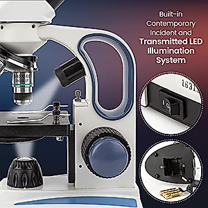 AmScope M158C-E Compound Monocular Microscope, WF10x and WF25x Eyepieces, 40x-1000x Magnification, Brightfield, LED Illumination, Plain Stage, 110V, Includes 0.3MP Camera and Software