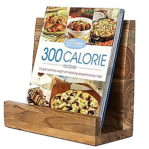 MyGift Tabletop Wooden Cookbook Stand, Solid Acacia Wood Recipe Book Holder, Countertop Tablet Easel Stand
