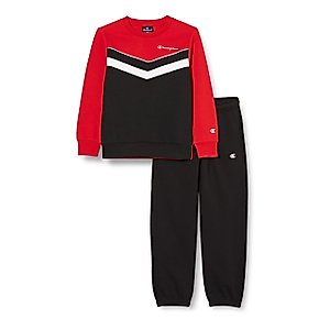 Champion Boy's Crewneck Suit Athletic Sports Kids Tracksuit Set (Rosso Scuro/Nero, 128/7-8 Years)
