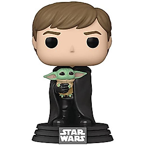 POP Star Wars: The Mandalorian - Luke Skywalker with Grogu Funko Vinyl Figure (Bundled with Compatible Box Protector Case), Multicolor, 3.75 inches