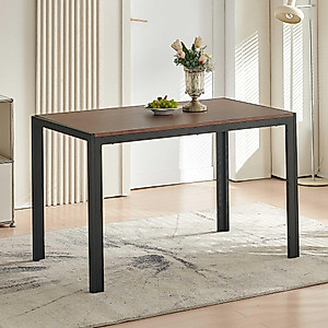 NORDICANA 47 in Modern Rectangle Office Computer Desk, Walnut Wood Grain Effect Kitchen Dining Table for 4 Person, Metal Frame, MDF Table-top