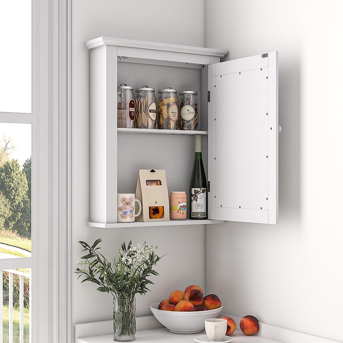 Safeplus White Medicine Cabinet with Mirror, Wall Mounted Adjustable Storage for Bathroom, Living Room, Bedroom, Entryway and Kitchen