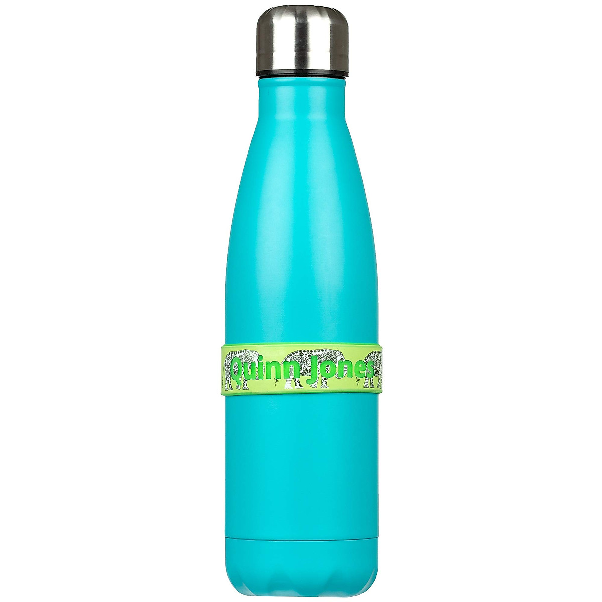 Custom Bottle Labels - 3 Pack - Silicone Bands for Baby Bottles, Kids Tumblers, Water Flasks - Personalized Pre-Printed Name, Waterproof School and Daycare Drink Identifiers - Green Elephants