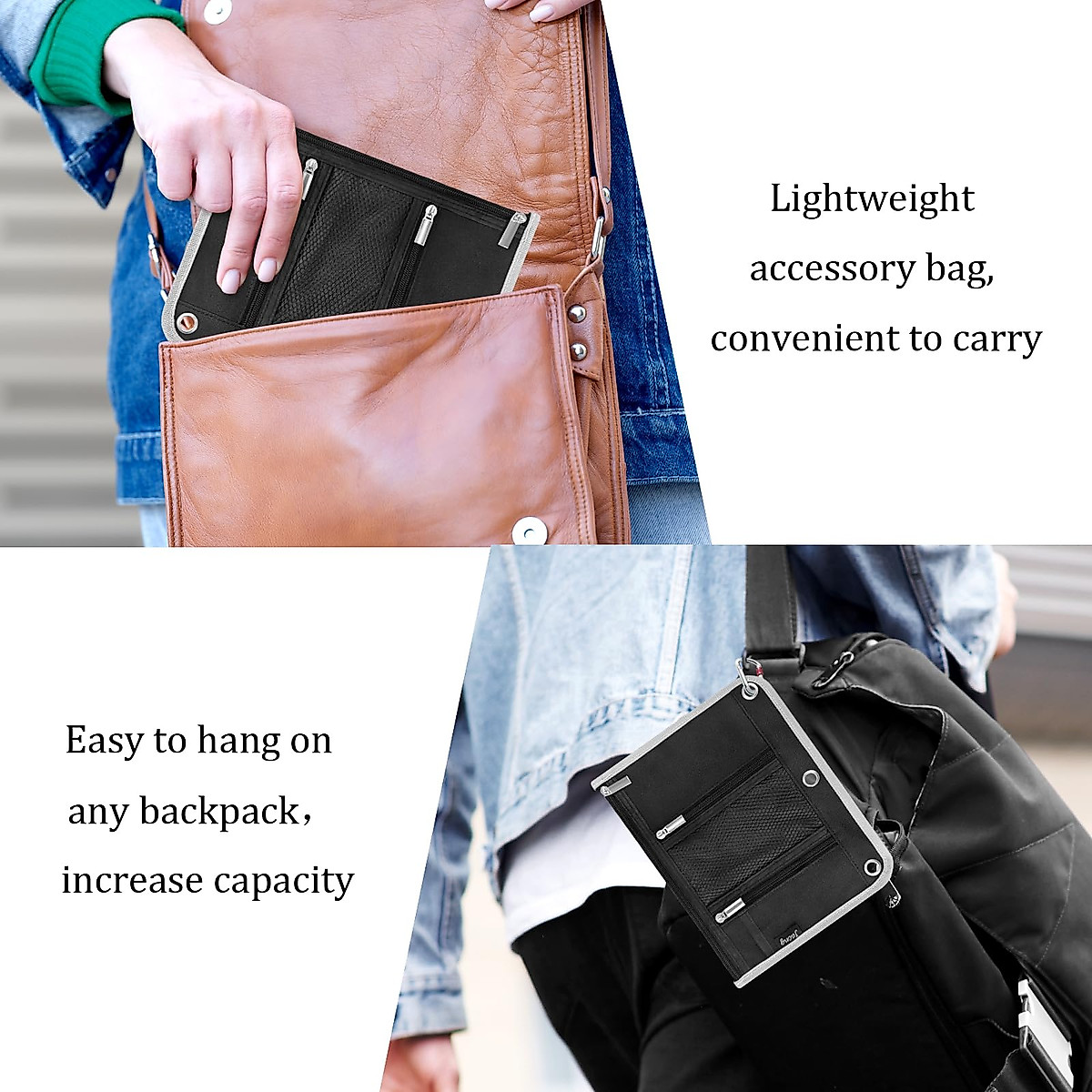 Jacng Binder Pouch for 3 Ring Binder Large Capacity Binder Pocket Black Zipper Bag Fits 3- Ring Binder Clear Window Pencil Pouch with Zipper for Office Supplies