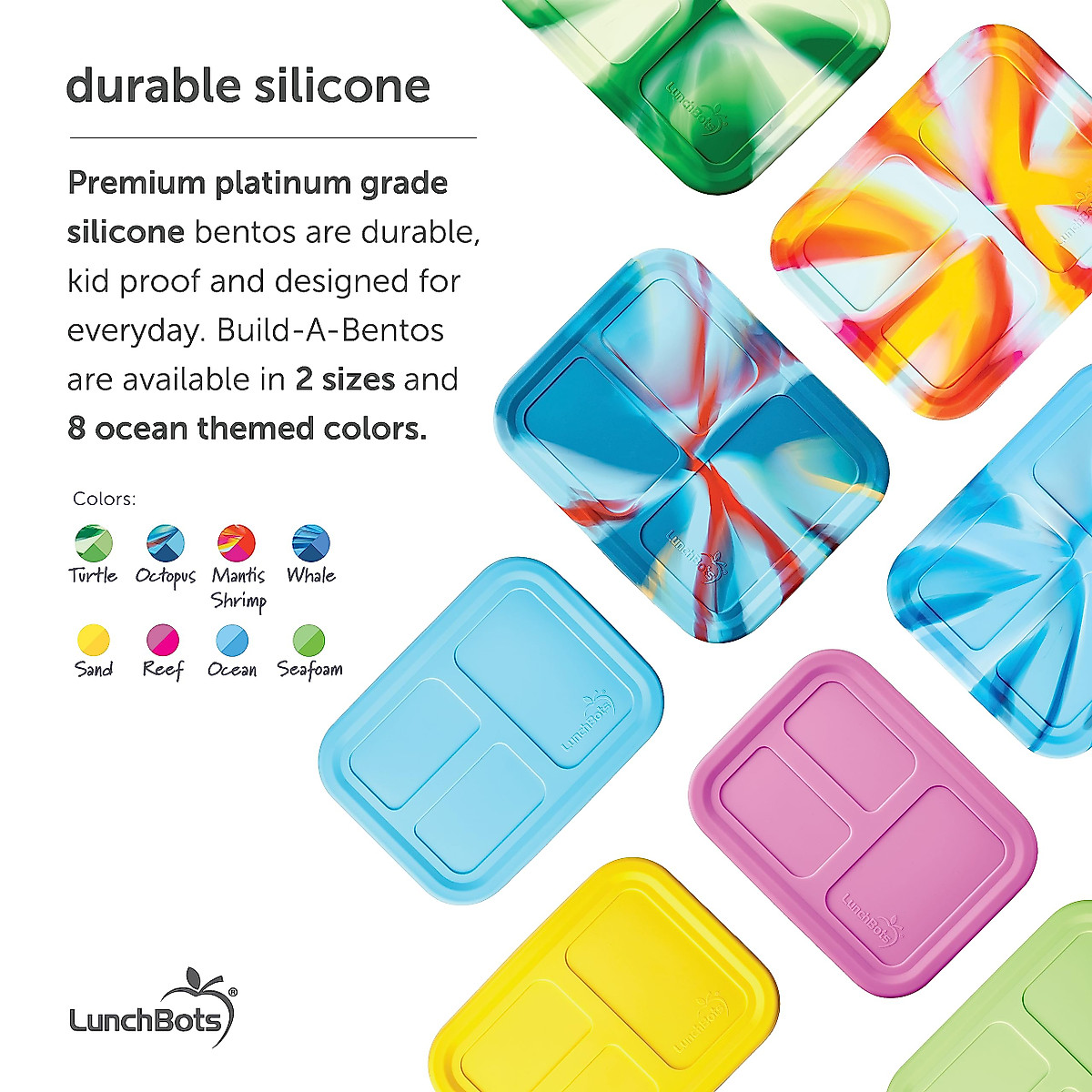 LunchBots Build -a- Bento Lunch Box, Silicone Bento Box for Kids, Multi-Compartment Lunch Container, Oven & Dishwasher Safe, BPA Free, 28 oz - Yellow