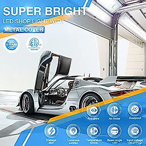 Ensenior 6 Pack Linkable LED Utility Shop Light, 4 FT 4400lm, 36W Equivalent 280W, 5000K Daylight, 48 Inch Integrated Fixture for Garage&Workbench, Surface or Hanging Mount, White, ETL Certified