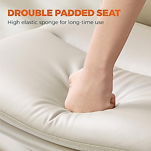 FitStand Criss Cross Chair with Wheels, Cross Legged Office Chair, Armless Wide Vanity Chair with Back, Desk Chair Comfy Wide Seat, Leather Swivel Accent Chair for Home Office HC1 (White)