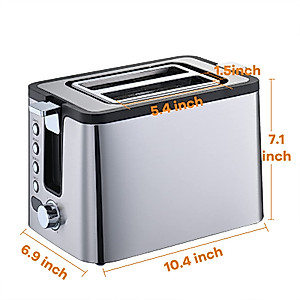Mecity Toaster 2 Slice Stainless Steel Toaster Countdown Timer, Bagel/Defrost/Reheat/Cancel Functions,Warming Rack, Removable Tray, 6 Browning Settings, Extra Wide Slots, Bread Toaster, 800W