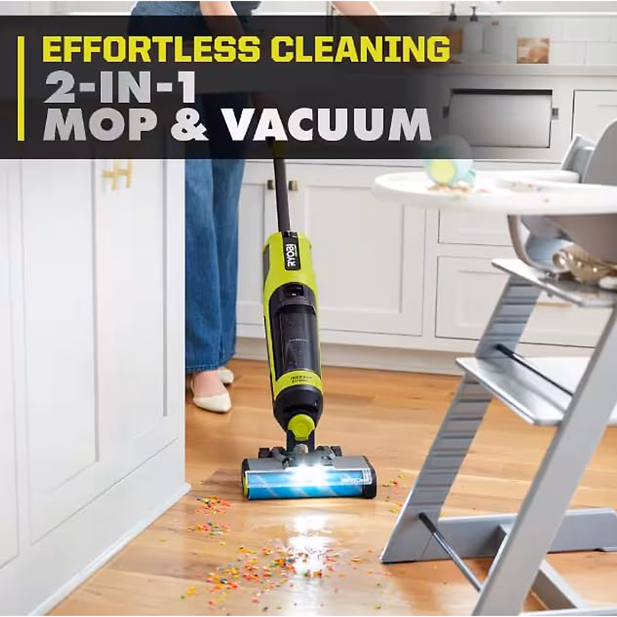 RYOBI ONE+ HP 18V Brushless Cordless Wet/Dry Stick Mop and Vacuum Kit with 4.0 Ah Battery and Charger