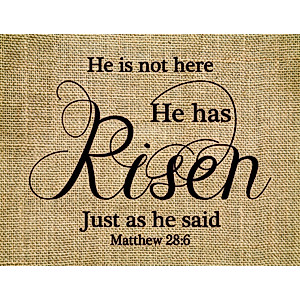 Easter Decoration Sign - He is not here He has Risen Just as he said Burlap Print - (Frame and Matte not Included)