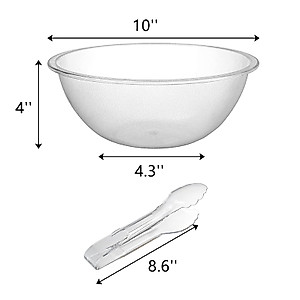 Lyellfe 3 Pack Large Salad Bowl, 96 Oz Clear Chip Bowls, Plastic Serving Bowl with 2 Tongs, Party Snack Bowls, Mixing and Serving Container for Snack Fruit Candy Popcorn Chips Pasta