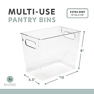 bHome & Co 4 Plastic Storage Containers For Organizing - Pantry Organization and Storage Bins, Acrylic Clear Plastic Storage Bins - Cabinet Fridge Freezer Bathroom Organizer Bins- Kitchen Organization