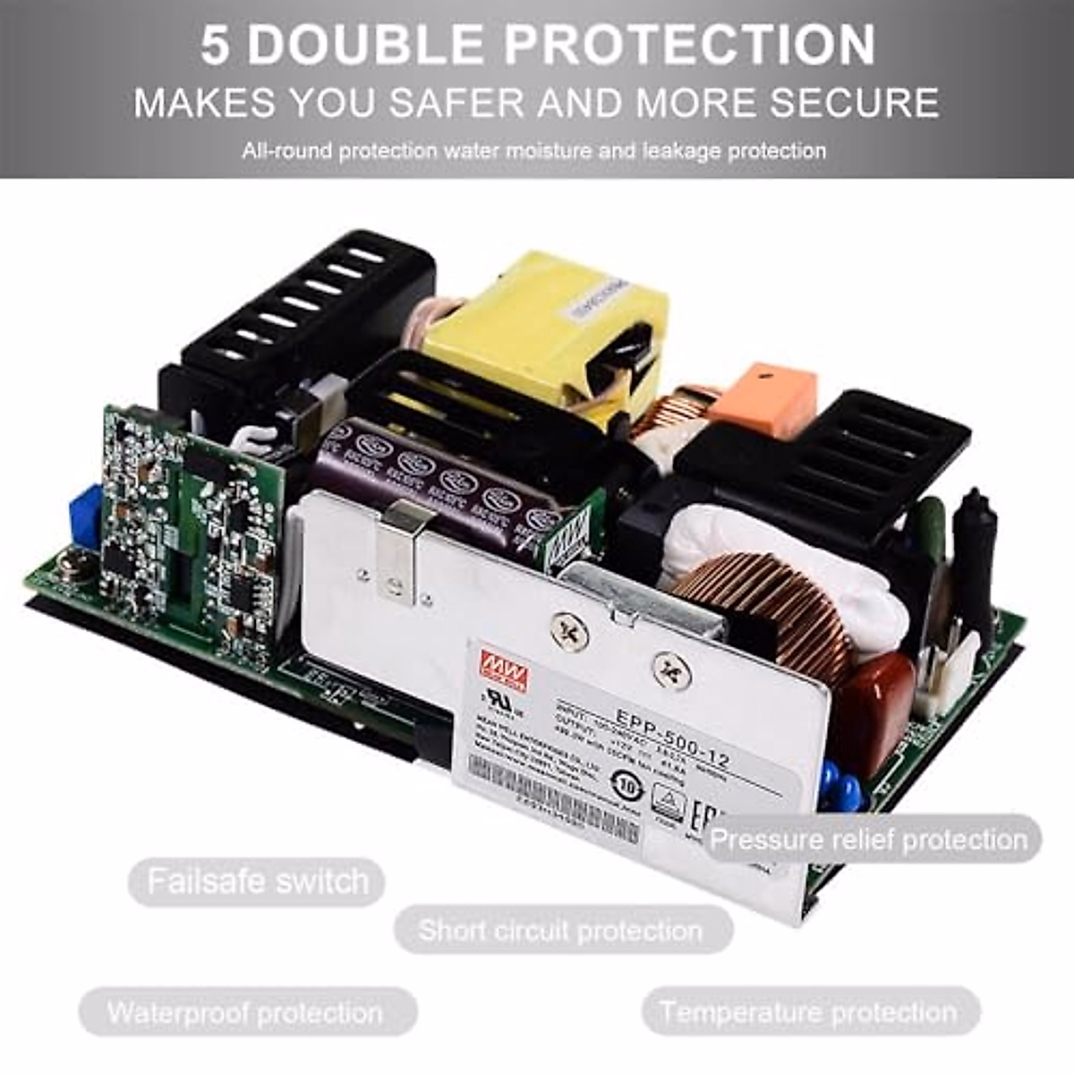 TorqCali EPP-500-12 500W 12V 41.6A Open Frame PSU, 80-264VAC, PF>0.98, 5x3, Reliable Industrial Grade for DIY Electronics, Robotics, 3D Printers, Makers