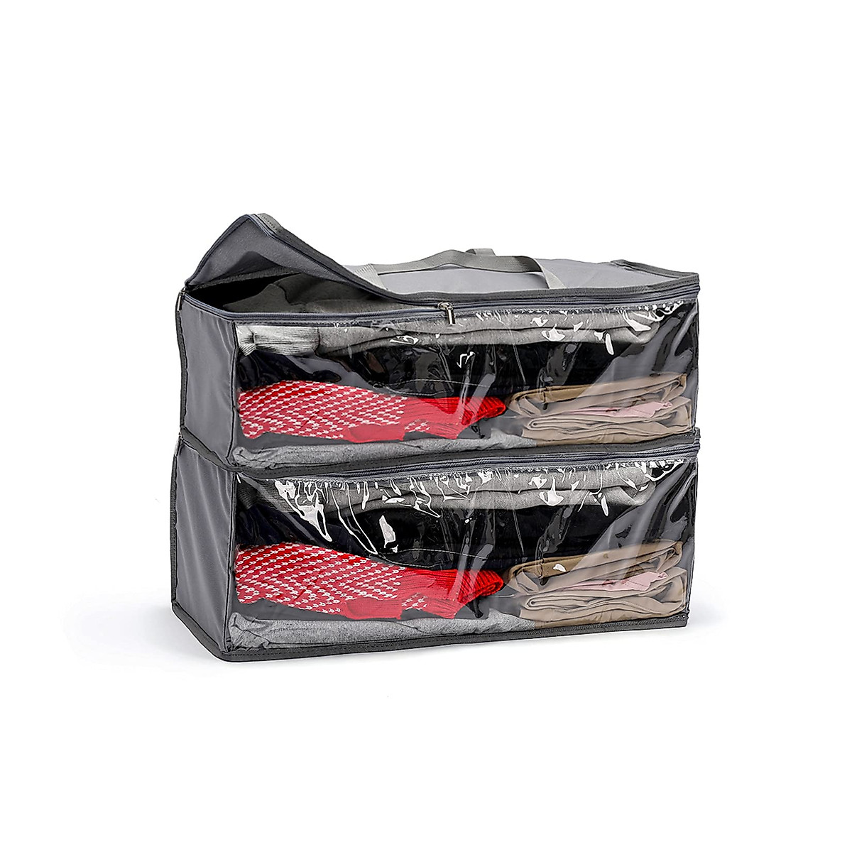 Foldable Storage Bag,24L Large Foldable Clothes Organizer Clear Window&Carry Handles,Sturdy Zippers,Great for Clothes,Blankets,Closets,Bedrooms and More (22 x 9x 3, Grey)