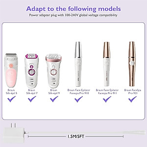 for Braun Epilator Charger, Lnauy 12V Power Cord Compatible with Braun Silk-épil 5 7 9 Wet & Dry Epilator Hair 9-720 5328 Braun FaceSpa Pro 910 911 921 Part-No 81743351 Replacement 492-5214 Adapter