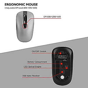 Wireless Keyboard and Mouse Combo, cimetech Compact Full Size Wireless Computer Keyboard and Mouse Set 2.4G Ultra-Thin Sleek Design for Windows, Computer, Desktop, PC, Notebook, Laptop - Grey