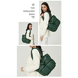 ZOSIVEB Large Puffer Tote Bag Winter Soft Puffer Down Padding Shoulder Bags Trendy Luxury Quilted Padded Handbags for Women (White)