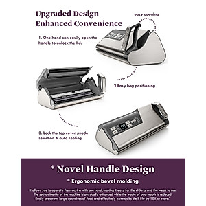 Mesliese Vacuum Sealer Machine, 95kPa 140W One Hand Operation Food Sealer, Double Seal Strip with Build-in Cutter & Countdown Display, 2 Bag Rolls, 5PCS Pre-cut Bags, PULSE & Marinate Enabled