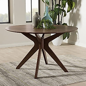 Baxton Studio Monte Mid-Century Modern Walnut Wood 47-Inch Round Dining Table