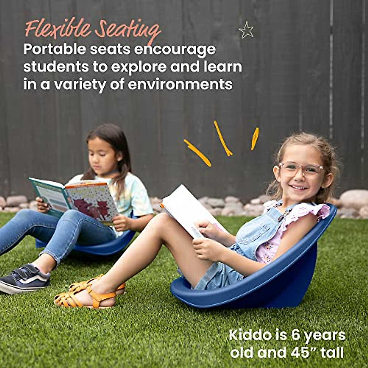 ECR4Kids Leaf Floor Seat, Rocker Chair, Navy, 6-Piece