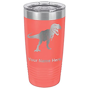 LaserGram 20oz Vacuum Insulated Tumbler Mug, Tyrannosaurus Rex Dinosaur, Personalized Engraving Included (Coral)