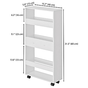 POBOMULI Slim Storage Cart, 4-Tier Kitchen Rolling Cart Narrow Mobile Utility Organizer for Bathroom Livng Room Laundry Room Small Spaces, White