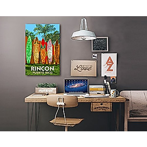 Lantern Press Rincon, Puerto Rico, Surfboard Fence, (24x36 Wrapped Canvas, Wall Decor, Artwork)