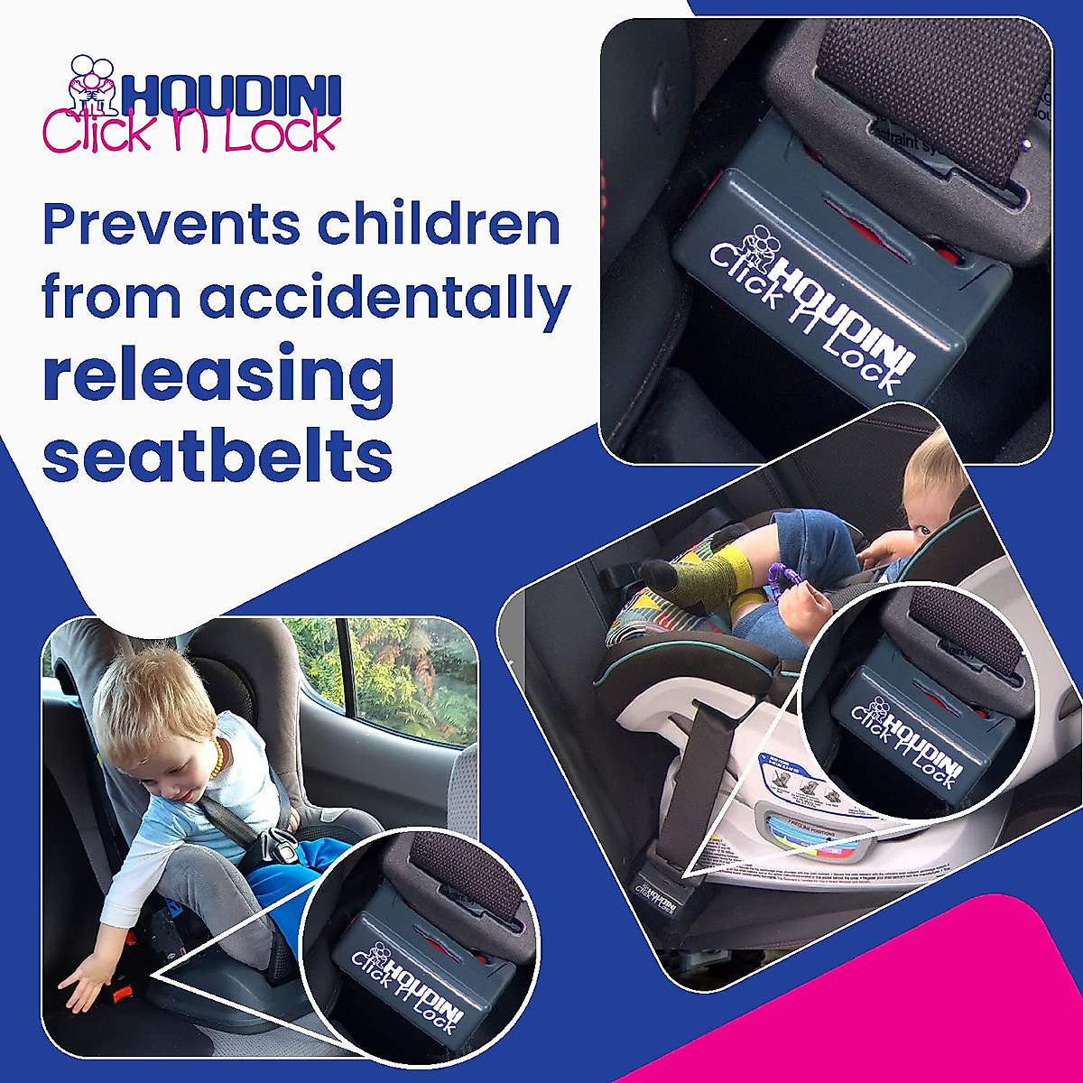 Houdini Click N Lock Car Seat Buckle Guard I Seatbelt locks for Kids and Adults with Special Needs I Child Seat Belt Buckle Cover that Prevents the accidental release of the seat belt buckle I NZ Made
