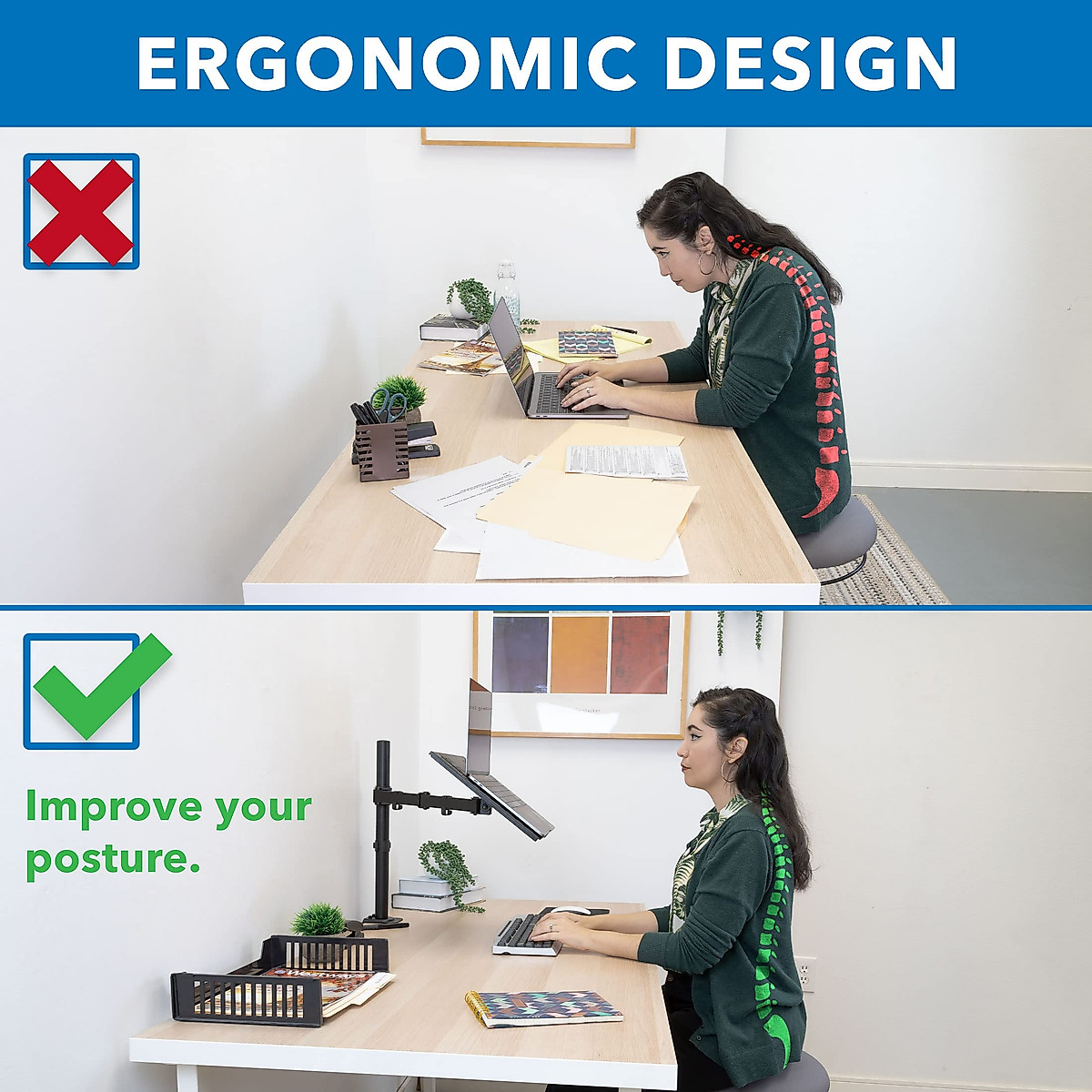 Mount-It! Laptop Desk Mount, Fully Adjustable Ergonomic Laptop Arm with Vented Tray, Cable Management, Clamp and Grommet Base, Fits Laptops up to 17 Inches, Black