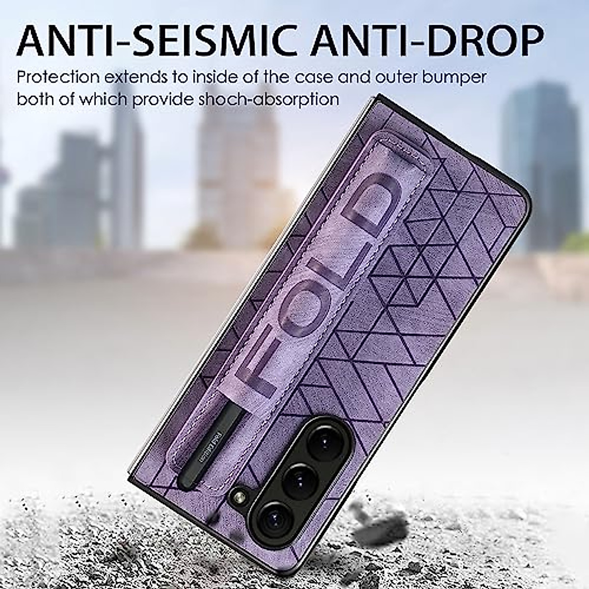 Bizzib for Samsung Galaxy Z Fold 5 Case, Leather TPU Slim Fit Shockproof Full Body Protective Cover with Flexible Grip Strap Compatible with Galaxy Z Fold 5-Purple