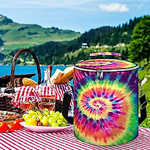 Tie Dye Insulated Bag Portable Ice Box Cooler Shoulder Pack Zip Around Bucket for Grocery Shopping Picnics Work Meals